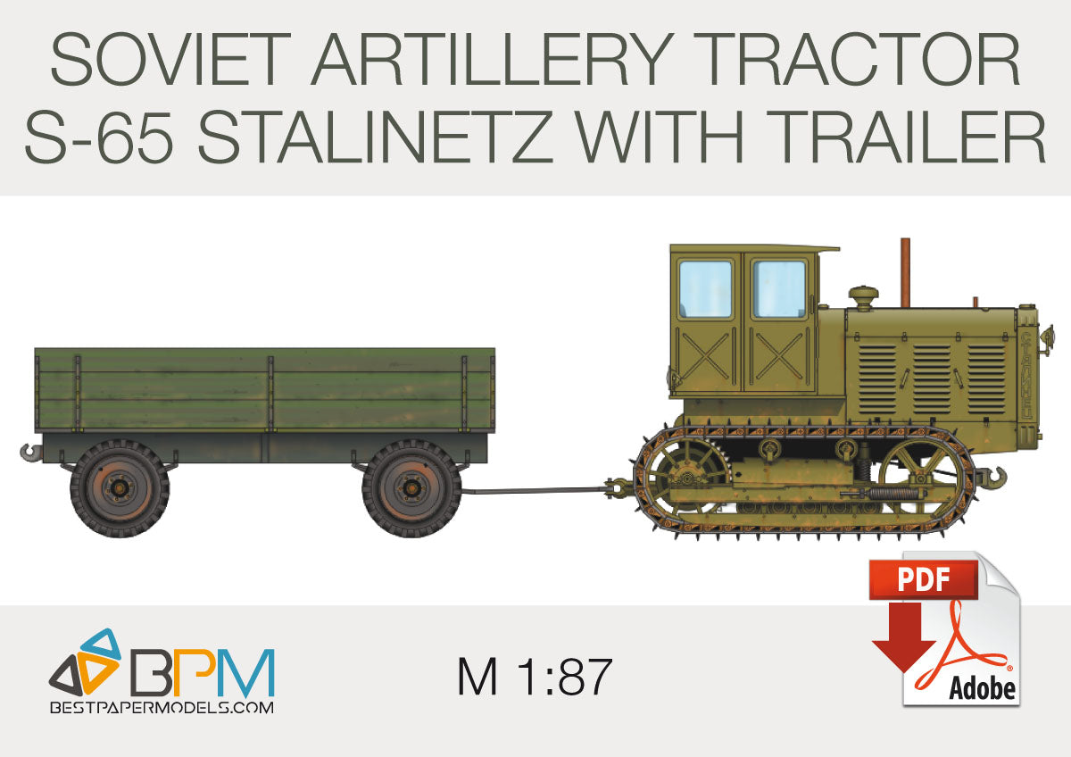 Soviet artillery tractor S-65 Stalinetz with trailer - Papercraft ...